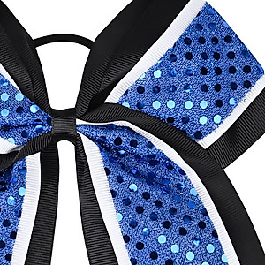 12 PCS 8" Large Glitter Cheer Bows Blue Black Girl Hair Bows Sparkly Cheerleading Softball Team Bow Hair Accessories for cheerleaders football Competition Sports