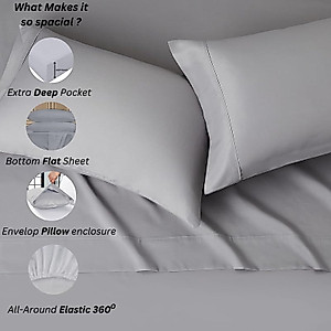 Cotton Bed Sheets 5 Piece Split Set 400 Thread Count 100% Extra Long Staple Luxurious & Hypoallergenic Bedding Hotel & Home Collection Deep Pocket 10-18 inches (Split King, Light Grey Solid)