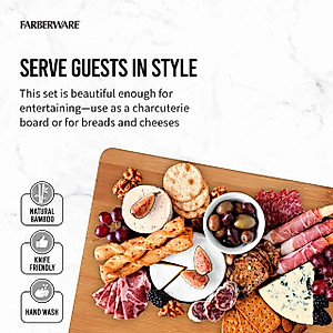 Farberware 3-Piece Wood Cutting Board Set, Reversible Chopping Boards for Meal Prep and Serving, Charcuterie Boards, Wooden Cutting Boards with Built-in Handles, Set of 3 Assorted Sizes, Bamboo