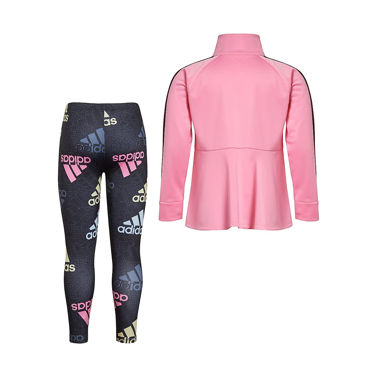 adidas Girls' Zip Front Classic Tricot Jacket and Joggers Set, Bliss Pink, 6 Plus