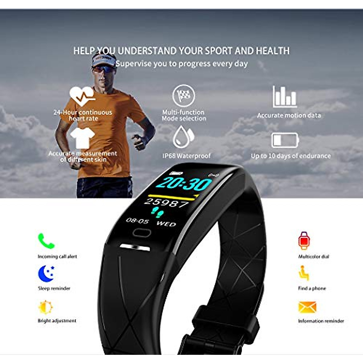 Fitness Tracker WB11, Smart Watch Activity Tracker with Heart Rate Monitor, IP67 Waterproof Smart Band with Step Counter, Calorie Counter, Pedometer Sport Watch for Women and Men (Latest Exclusive)