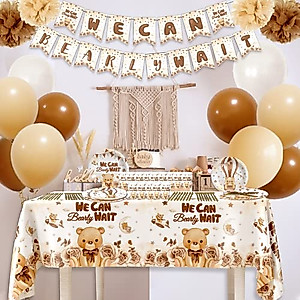 Bear Baby Shower Tableware Set Decorations Baby Party Supplies Serves 24 We Can Bearly Wait Banner Gender Reveal Party Decor Boy Girl Neutral Bear Balloons Tablecloth Backdrop Banner and Plates Set for Baby Showers Bear Theme Birthdays Party