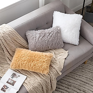 MIULEE Pack of 2 Luxury Faux Fur Decoration Throw Pillow Covers Deluxe Winter Cute Decorative Plush Pillow Case Cushion Cover Shell for Sofa Bedroom Car 16x16 Inch White