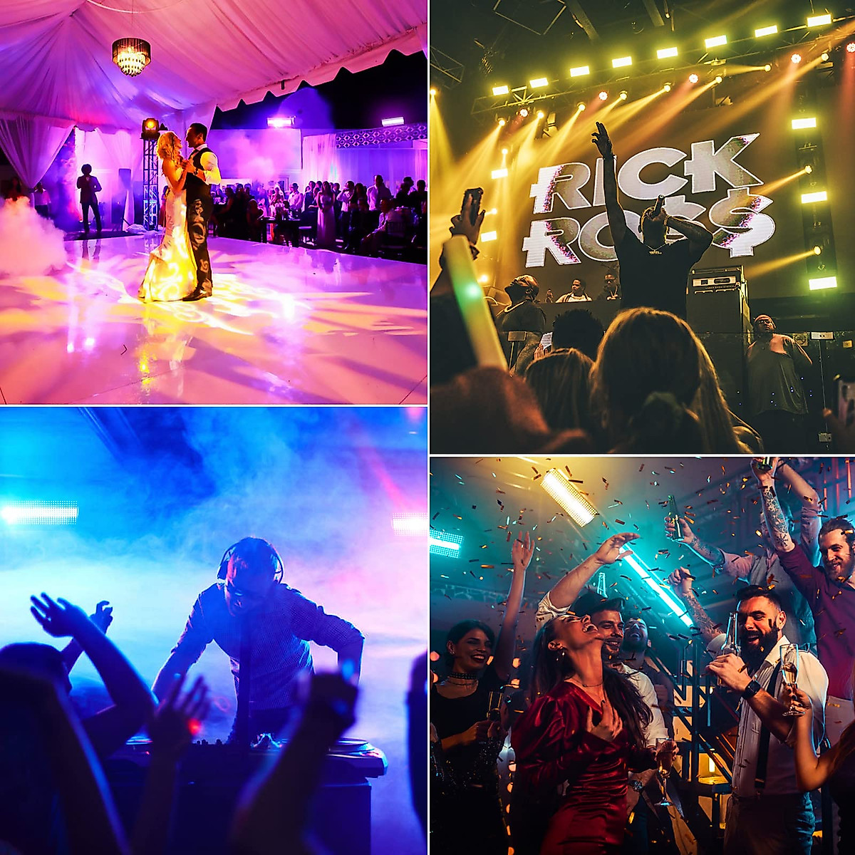 OPPSK LED Stage Strobe Effect Lights - 120W RGBW DJ Light with 48 Zones Chasing by DMX Control Sound Activated Auto Play Wall Washer Uplight for Christmas Party Church Wedding Club Stage Lighting