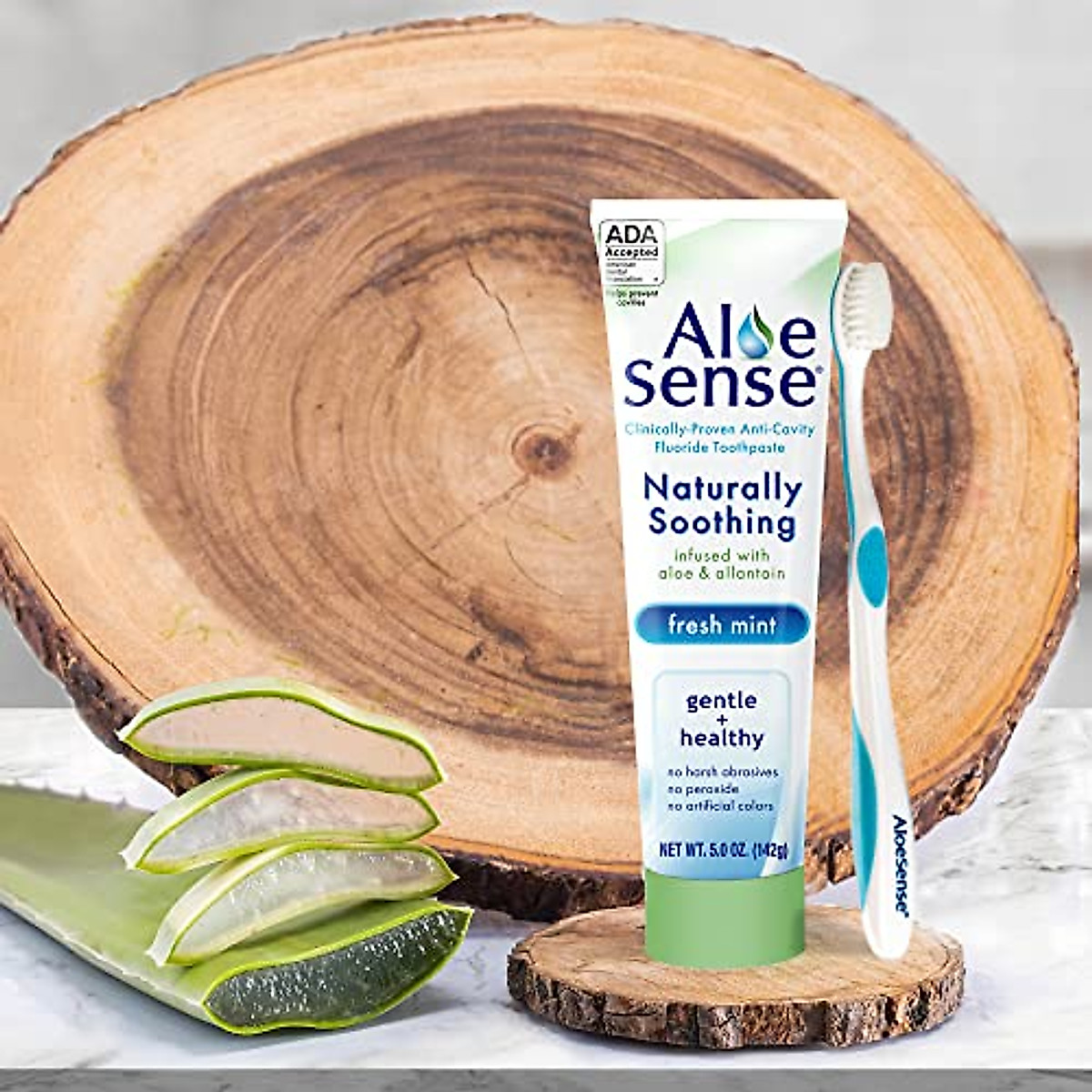 AloeSense Fluoride Toothpaste, Naturally Soothing Toothpaste Sensitive Teeth and Gum Care with Aloe Vera, Allantoin & Fresh Mint Flavor, Gentle & Natural Toothpaste, ADA Approved (5-oz, 1 Count)
