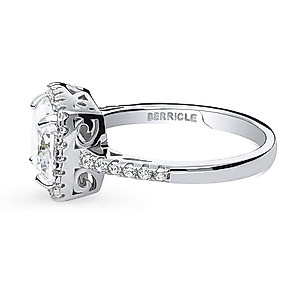 BERRICLE Sterling Silver Halo Wedding Engagement Rings Cushion Cut Cubic Zirconia CZ Promise Ring for Women, Rhodium Plated Size 7