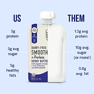 Serenity Kids 6+ Months Dairy-Free Smoothie Baby Food | USDA Organic | Grass Fed Collagen Protein | 3.5 Ounce BPA-Free Pouch | Berry Butternut | 12 Count