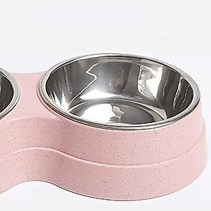 FUUIE Bowls for Food and Water Non-Slip Double Pet Bowls Household Food Water Feeder Cat Puppy Feeding Pet Supplies Dog Accessories Stainless Steel (Color : Blue)