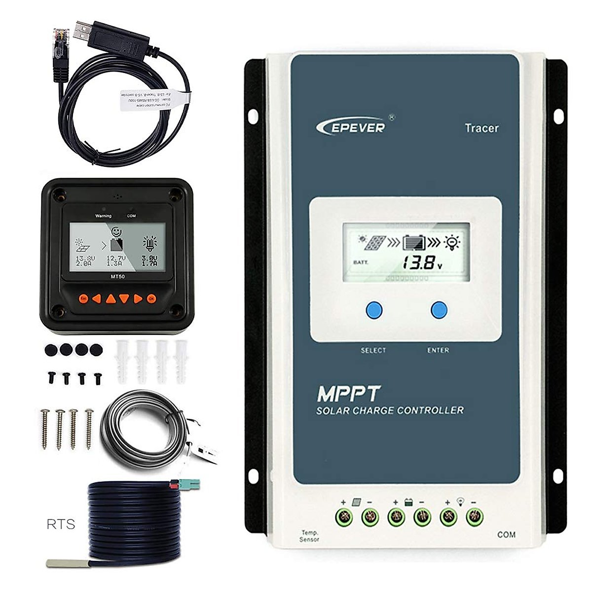 EPEVER 40A MPPT Solar Charge Controller 12V 24V Auto, 40 amp Negative Grounded Solar Charge Controller MPPT Max Input 100V, 520W/1040W for Lead-Acid, Lithium Batteries and Load Timer Setting