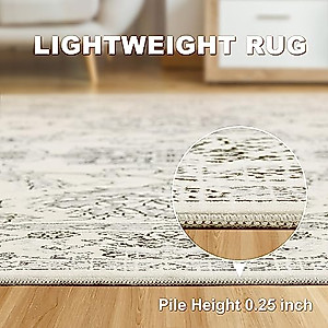 Area Rug Living Room Rugs - 5x7 Machine Washable Soft Farmhouse Boho Moroccan Floral Thin Rug Indoor Floor Carpet for Bedroom Under Dining Table Home Office Decor - Grey