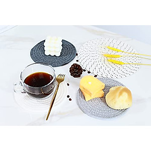 X Large 12 Inches Potholders Set 5 Pcs Trivets Set 100% Cotton Hand Woven Round Place Mats for Kitchen Absorbent, Insulated, Scratch Free Table Protection 2 Pcs 12" and 3 Pcs 7"