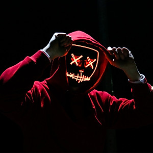 anroog Halloween Mask LED Light up Mask (2 Pack) Scary mask for Festival Cosplay Halloween Costume Masquerade Parties,Carnival (Red+Blue)