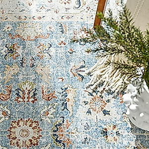 COLLACT Runner Rug 2x5 Area Rug Persian Rug Door Mat Vintage Distressed Rug Entrance Mat Foldable Thin Rug Blue Floral Print Carpet Non Slip Boho Farmhouse Kitchen Living Room Bedroom Dining Room
