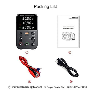 DC Power Supply Variable, 30V 10A Bench Power Supply with 4-Digits LED Display, 5V/3.6A USB Quick-Charge, Adjustable Switching Power Supply with Encoder Adjustment Knob, Output Enable/Disable Button