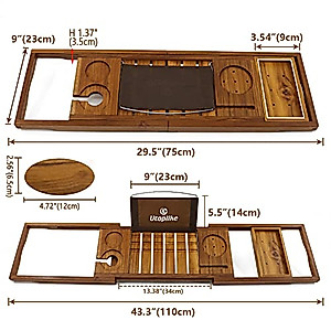 Utoplike Teak Bathtub Caddy Tray Bath Tray for Tub and Teak Wood Shower Caddy Corner 2 Tier Bathroom Organizer Countertop Set