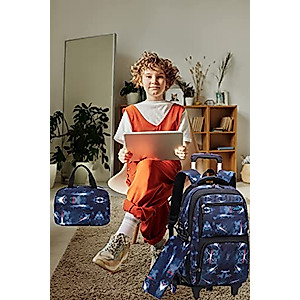 Egchescebo 18" School Kids Rolling Backpack for Adults With Wheels Trolley Wheeled Backpacks for Boys Students Travel Bags Adults With Lunch Box Pencil bag 3PCS Navy Blue
