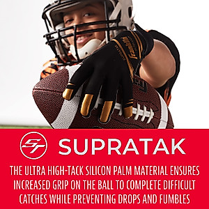Franklin Sports Supratak Football Receiver Gloves - Black/Gold - Youth Small