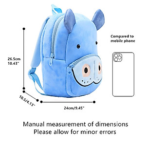 Toddler Backpack Zoo Plush Mini Daypack Animal Cartoon Travel Bag for Baby Girl Boy (Blue（Hippo）)