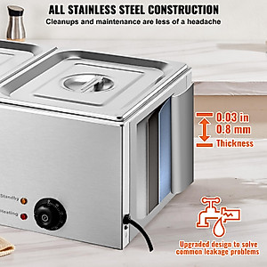 VEVOR 2-Pan Commercial Food Warmer, 24QT Electric Steam Table, 1200W Professional Countertop Stainless Steel Buffet Bain Marie with 86-185°F Temp Control for Catering and Restaurants, Silver