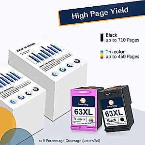 Colorking Remanufactured Replacement for HP Ink 63 HP 63XL Ink Cartridge Combo Pack for OfficeJet 3830 4650 4655 Envy 4520 4512 DeskJet 1112 2132 3630 Printer HP63 High Yield (1 Black, 1 Tri-Color)