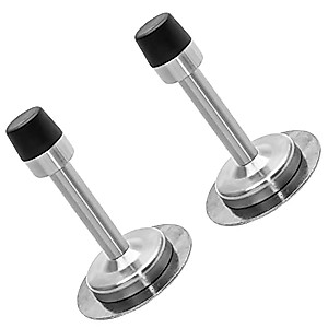 Suiwotin 2pcs 3 Inch Door Stops, Stainless Steel Wall Mount Screw Doorstop with Rubber Bumper, Self Adhesive Sound Dampening Door Stopper (Brushed Silver)