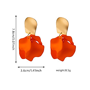 GUOXIAOMEI Chic Elegant Boho Red Rose Petal Dangle Resin Earrings Drop Acrylic Tiered Matte Flower Earrings Statement Exaggerated Floral Tassel Earrings for Women (Orange)