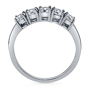 BERRICLE Sterling Silver 5-Stone Cubic Zirconia CZ Fashion Ring for Women, Rhodium Plated Size 6.5