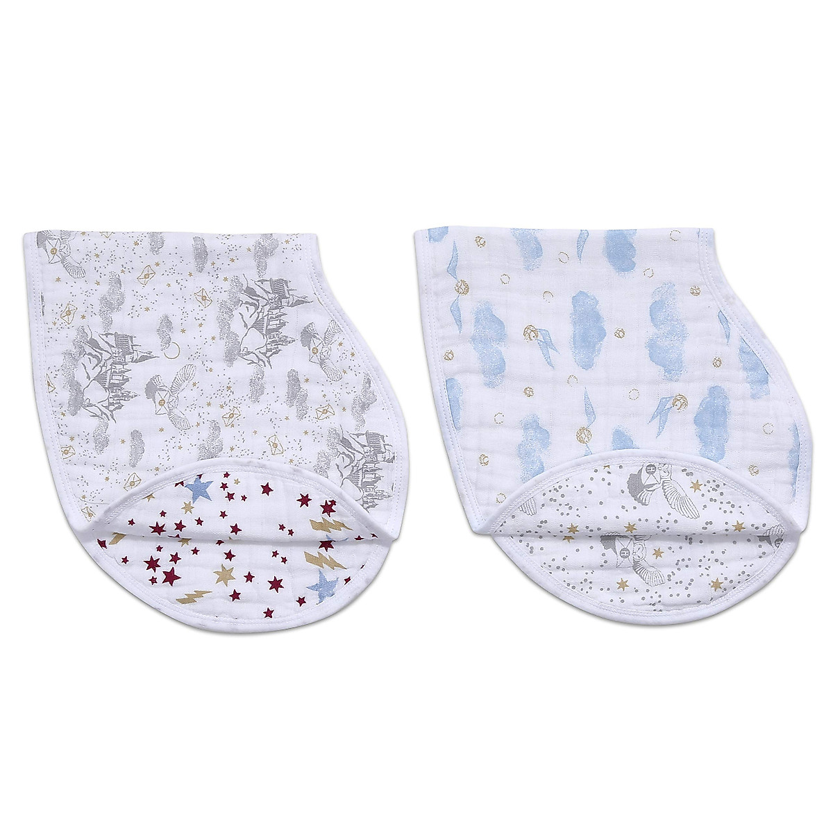 aden + anais 100% Cotton Muslin Burpy Bib – Multi-Use, Absorbent 4-Layer Burp Cloth and Full-Coverage Snap-Closure Baby Bib in One, Lap-Shoulder Drool Cloth, 22.5” X 11”, 2-Pack, Harry Potter