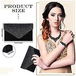 Epakh 4 Piece Black Clutch Purses Jewelry Set for Women, Glitter Rhinestone Evening Bag Handbag, Crystal Necklace, Earrings and Bracelet Black Costume Sets for Women Bridal Wedding Party