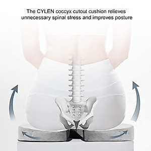 CYLEN Home Office Seat Cushion - Comfort Memory Foam Chair Cushion with Cooling Gel Infused for Tailbone, Coccyx, Back & Sciatica Pain Relief (Grey)