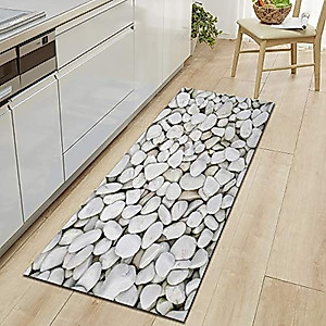 OPLJ 3D Stone Printed Long Floor Mats Non-Slip Kitchen Carpet Simulated Pebble Bathroom Rugs Washable Floor Mat Home Decor A5 60x180cm