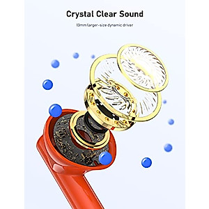 AFGHOA Wireless Earbuds for Samsung S23 Ultra S22 A53 Noise Canceling HiFi Stereo Bluetooth 5.3 Wireless Headset with Microphone in-Ear Headphone for iPhone 13 14 12 11 Google Pixel 7 6 6a Android Red