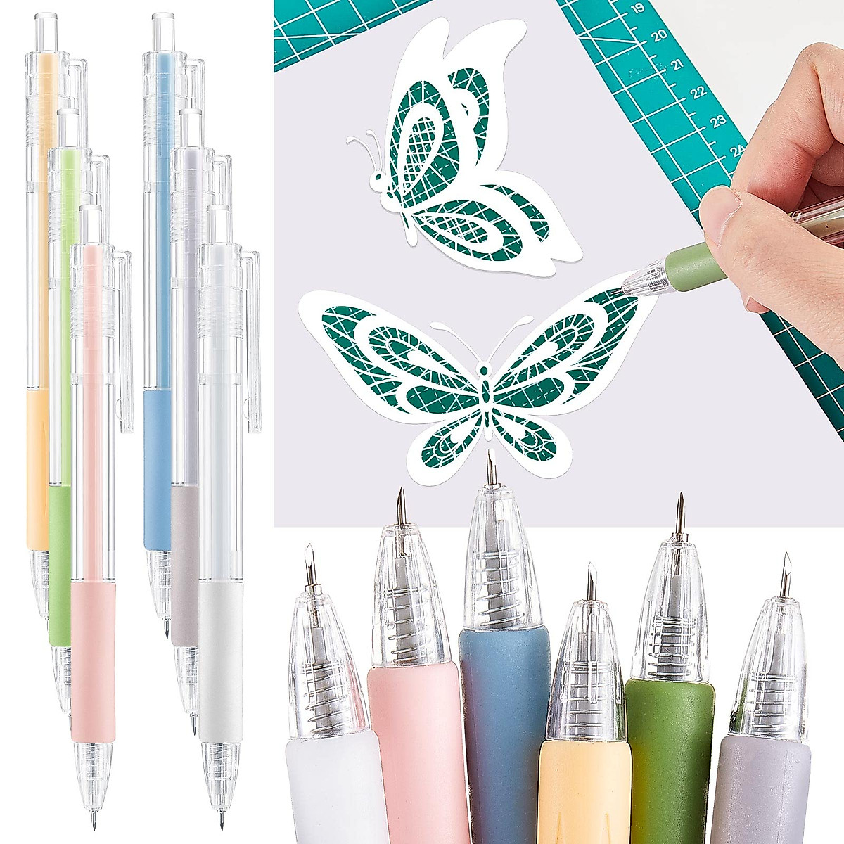 Craft Cutting Tool Paper Pen Cutter Knife Creative Retractable Hobby Knife Blade Art Utility Precision Paper Cutting Carving Tools with Pocket Clip for DIY Drawing Scrapbooking, 6 Colors (6)