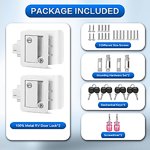 RV Door Lock 2 Pack White Camper Door Lock Travel Trailer Door Latch Zinc Alloy RV Entry Door Latch RV Door Lock Replacement Kit with Keys for Camper Horse Trailer Cargo Hauler