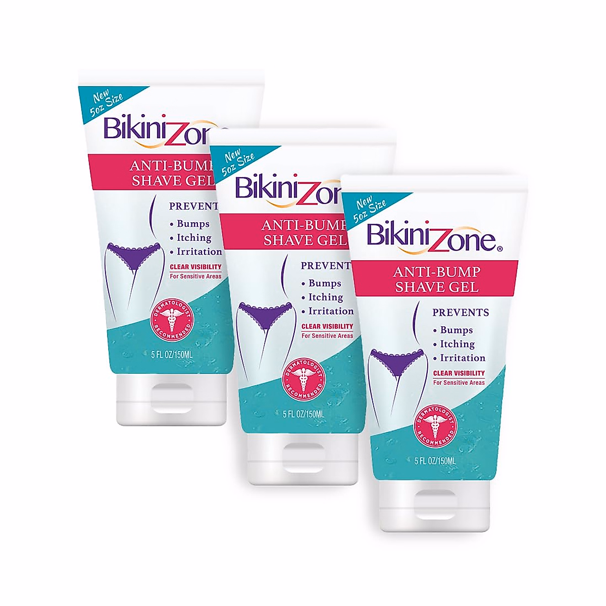 Bikini Zone Anti-Bump Shave Gel for Sensitive Areas, 5 Oz, 3 Pack