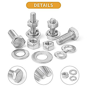 Hex Bolts Assortment Kit, VIGRUE 212PCS/53 Sets 1/4-20 5/16-18 3/8-16 Heavy Duty Bolts Screws Nuts Flat Spring Washers, Includes 10 Common SAE Sizes, 304 Stainless Steel