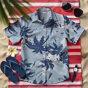 Tommy Bahama Boys Woven Button-Down Shirt, Woven Button Down Shirt for Boys (Blue Palms, Size 8)