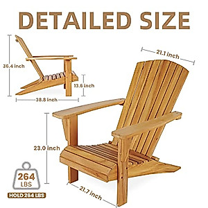 OTSUN Teak Oversized Adirondack Chair [No Rot or Fade], [ Ultra-Durable ] 100% Solid Grade-A Teakwood Patio Lounge Chairs Weatherproof for Outdoor, Yard, Poolside