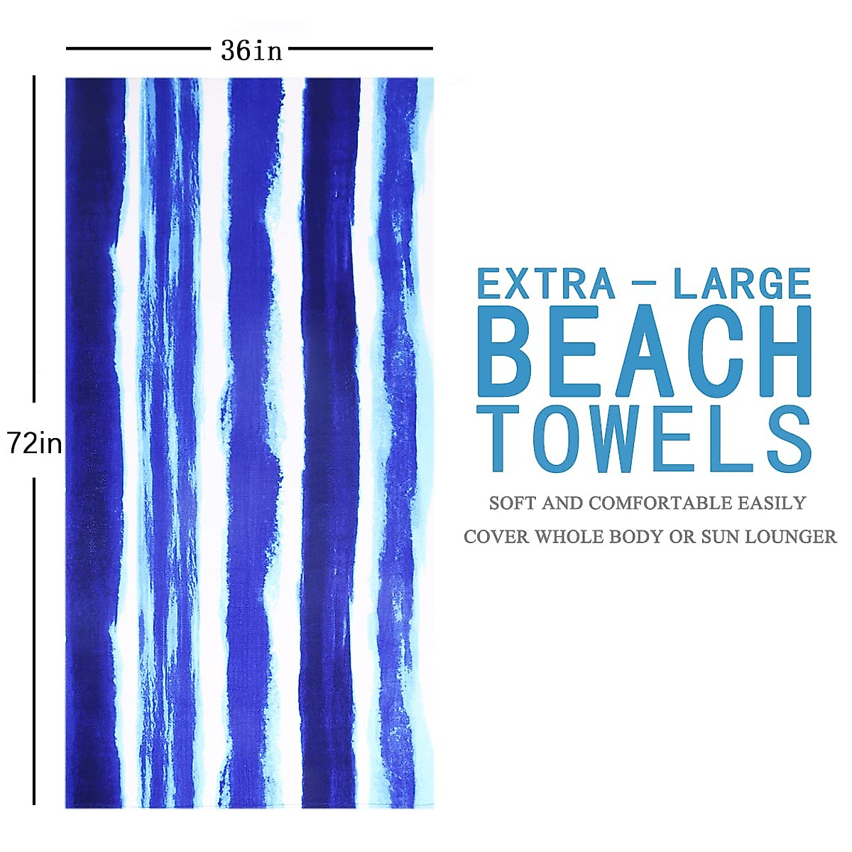 6 Packs Oversized Terry Pool Beach Towel Blanket Set-72"x36" XL Extra Large Big Clearance Camping Travel Swim Towels Yoga Mat Bulk for Body, Best Personalized Girls Women Men Adults Boho