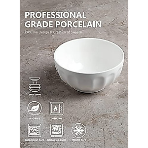 Sweese Porcelain Salad Bowls - 42 Ounce Fluted Bowls for Salad, Fruits and Popcorn - Bowl Set of 4, White No.130.401