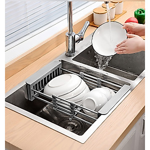 PEAKXCAN Retractable Stainless Steel Kitchen Draining Rack, Sink Draining Basket, Fruit and Dish Rack, Dish Washing Basket, Draining Bowl Rack, Shelf