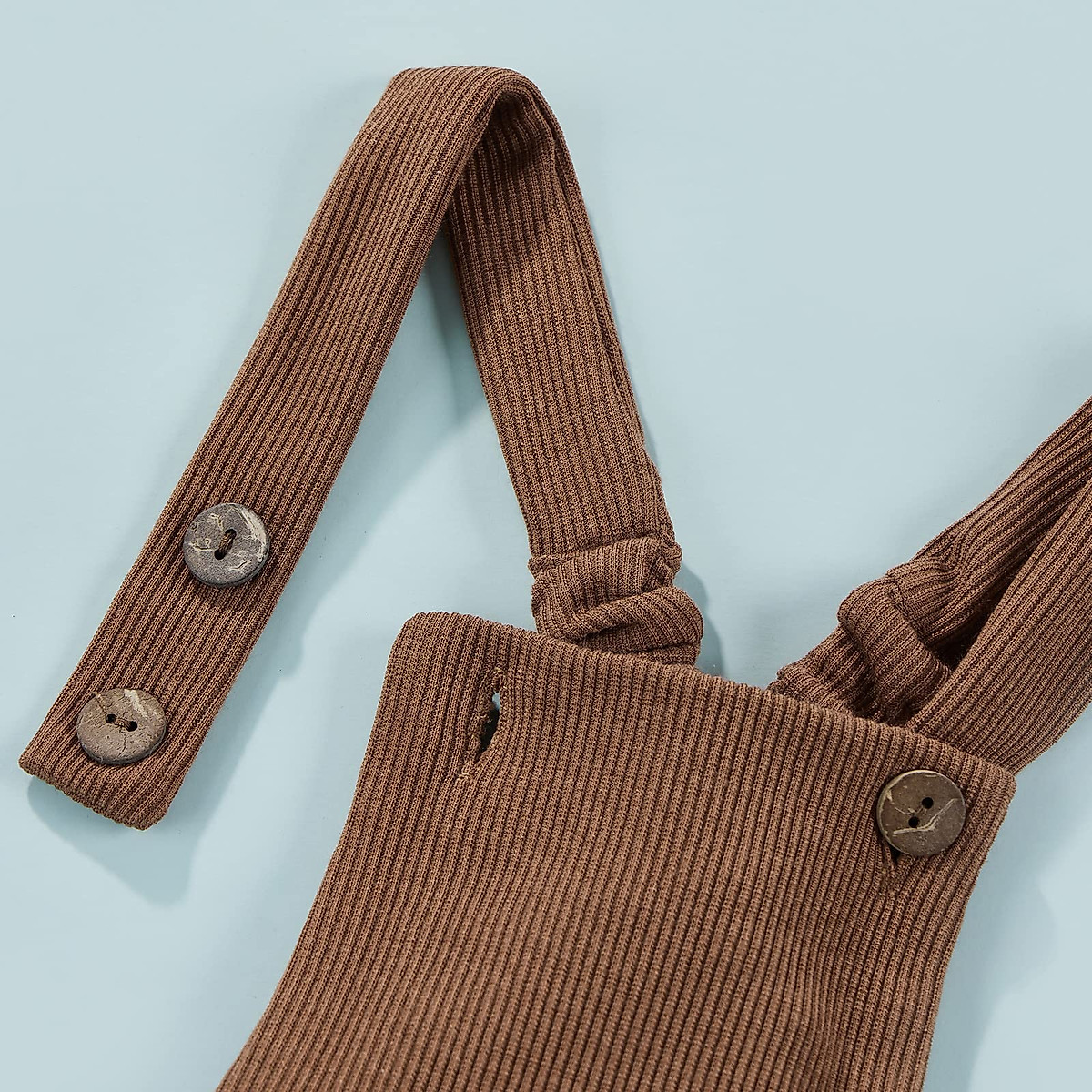 Karuedoo Newborn Baby Girls Boys Ribbed Overalls Solid Halter Backless Jumspuits Overalls Strap Suspender Pants Outfits (Brown, 12-18 Months)