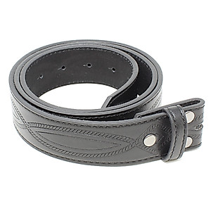 BC Belts Leather Belt Strap with Fancy Saddle Stitch Embossed Pattern 1.5" Wide with Snaps (Black-XS)