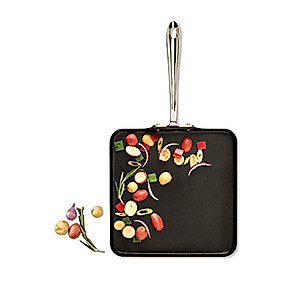 All-Clad Essentials Hard Anodized Nonstick 4 Piece Sauce Pan Set 8, 10.25 Inch, 4 Quart Pots and Pans, Cookware Black & HA1 Hard Anodized Nonstick Griddle 11 x 11 Inch Pots and Pans, Cookware Black