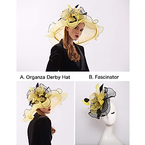ORIDOOR Women Organza Fascinator Church Kentucky Derby Hat Floral Tea Party Wedding Hat, 003d Yellow, One Size