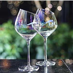 Luxrify Enhance Your Wine Experience Iridescent Wine Glasses - Premium Quality, Unique Design at Rim, Long Stemware, Hand-Blown & Perfect for Wine Lovers, Colored Stemware (Set Of 4)
