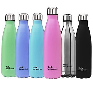 The Better Home 500 Stainless Steel Insulated Water Bottle 500ml Pink | Thermos Flask 500ml | Hot and Cold Steel Water Bottle 500ml | Food Grade & BPA Free Insulated Water Bottles (Pack of 2)