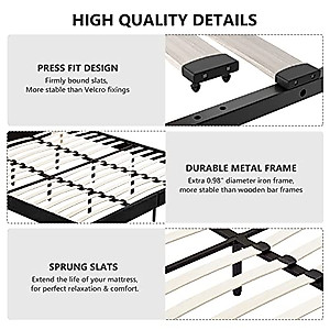 Flolinda King Size Platform Bed Frame with Velvet Upholstered Headboard and Wooden Slats Support, Fully Upholstered Mattress Foundation/No Box Spring Needed/Easy Assembly, Black