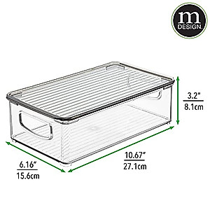 mDesign Plastic Pantry Storage Box Container with Lid and Built-In Handles - Organization for Flour, Cereal, Pasta, Rice, or Food in Kitchen Cupboard, Ligne Collection, 8 Pack, Clear/Smoke Gray