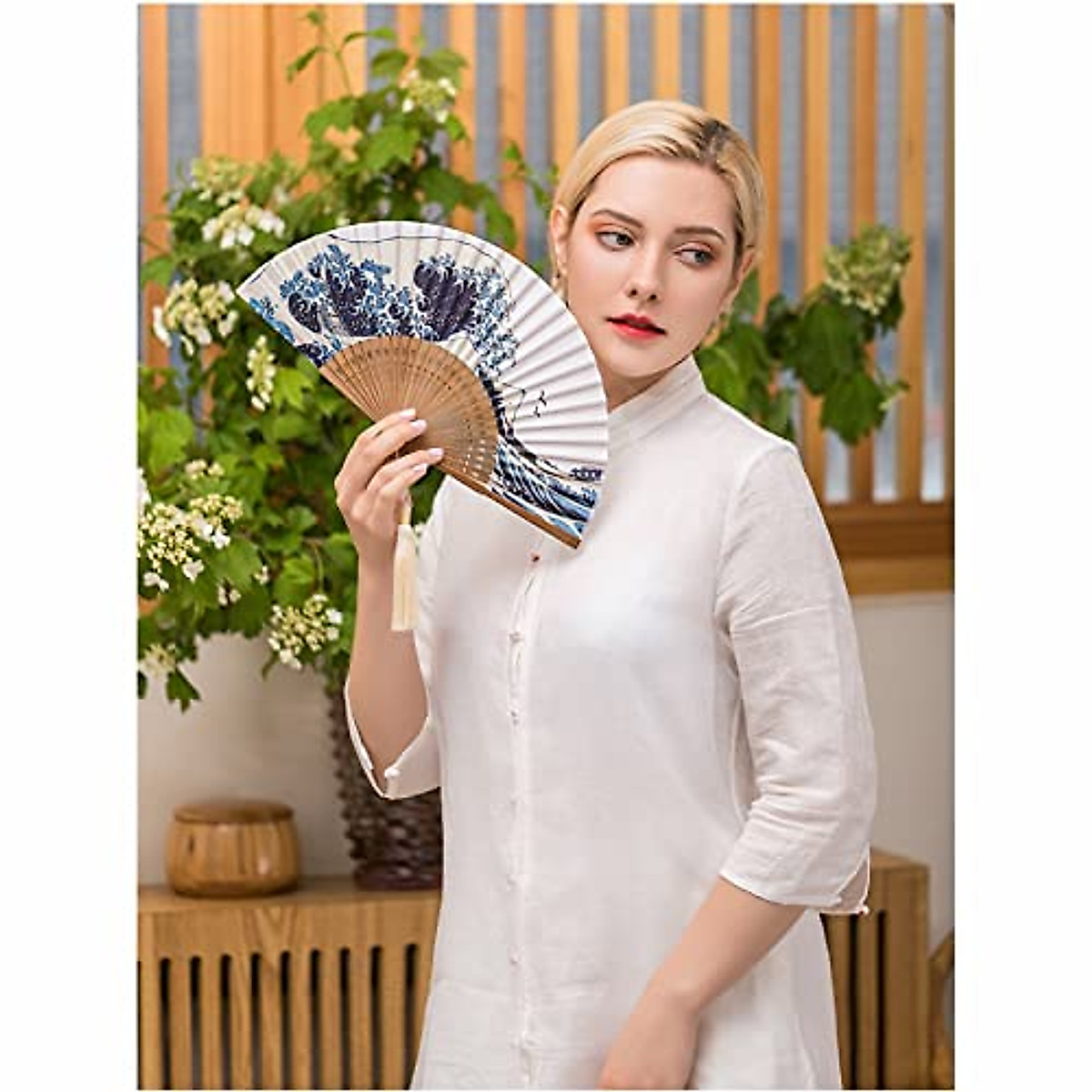 Fringed Folding Fan Hand Fan Pocket Fan Retro Bamboo Handle Fan Wedding Summer Party Dancing Cosplay Vintage Style